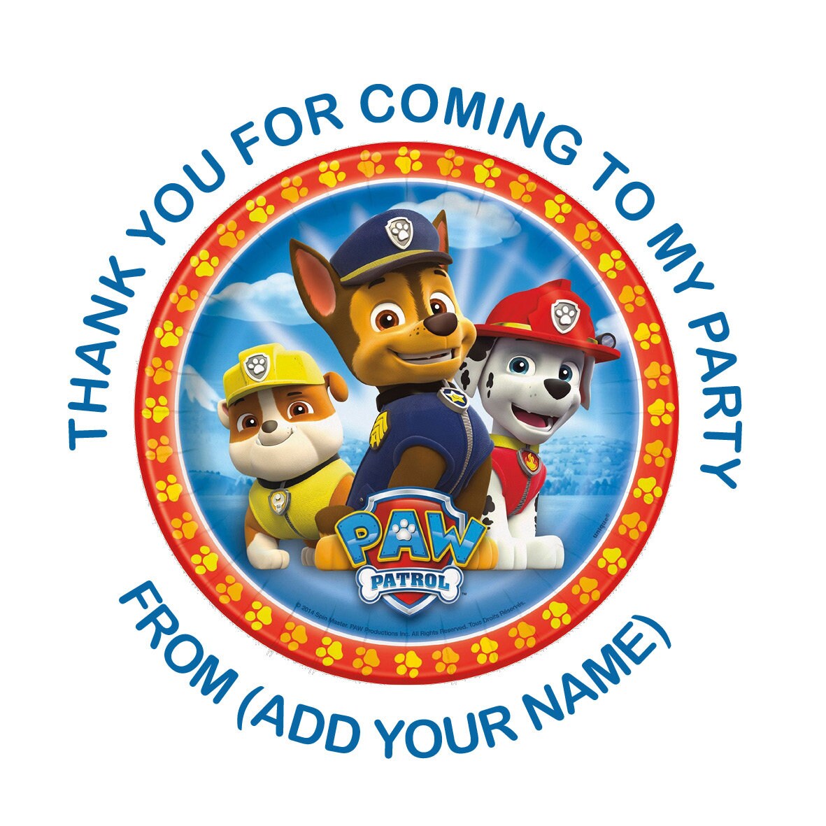24 X Personalised for Paw Patrol Party/sweet Cone Stickers 45mm Round ...