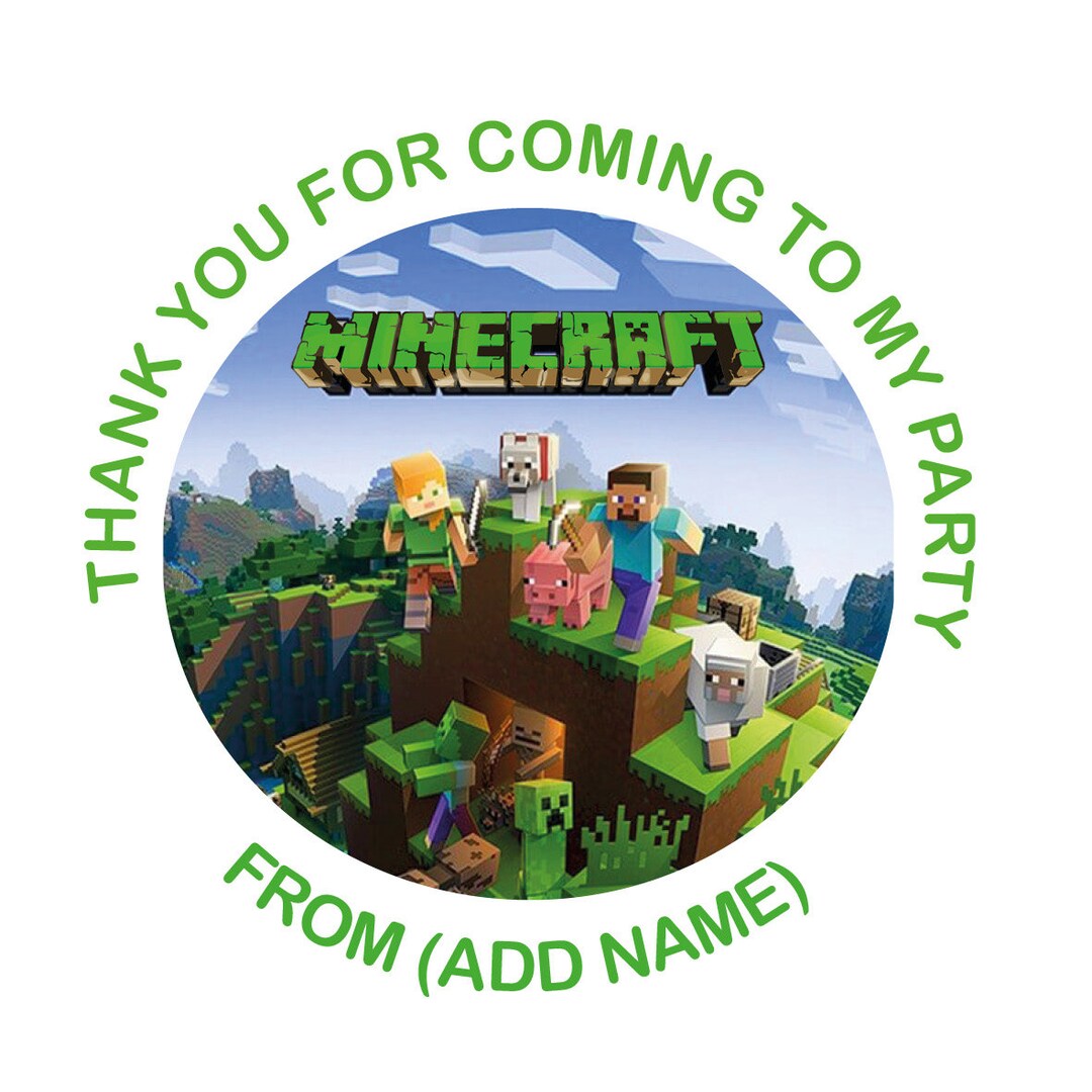 24 X Personalised Minecraft Birthday Party/sweet Cone Stickers 45mm ...
