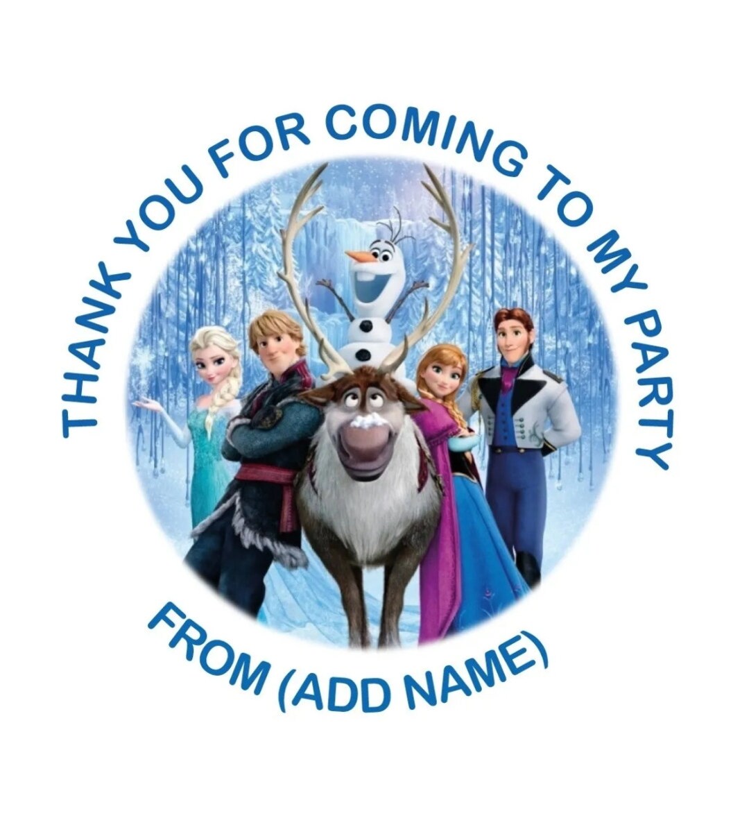 24 X Personalised Frozen Birthday Party/sweet Cone Stickers 45mm Round ...