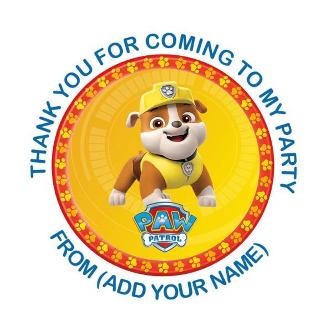 24 X Personalised for Rubble Paw Patrol Party/sweet Cone Stickers 45mm ...