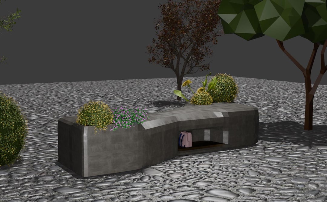 Modern Outdoor Concrete Bench Chair With Built-in Planters ...