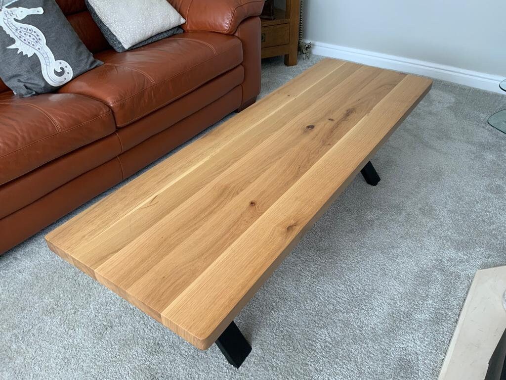 Oak With Steel Cross Leg Coffee Table. - Etsy