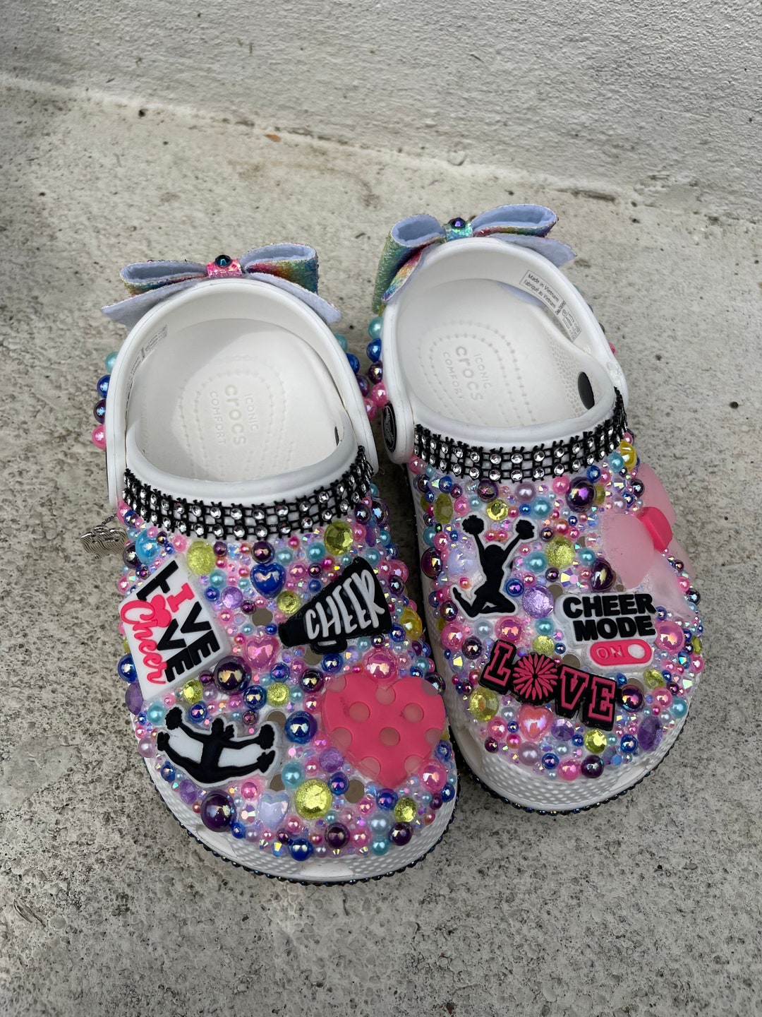 Custom Kids BLING Rhinestone Crocs: Rainbow Cheerleading Style Charms ...