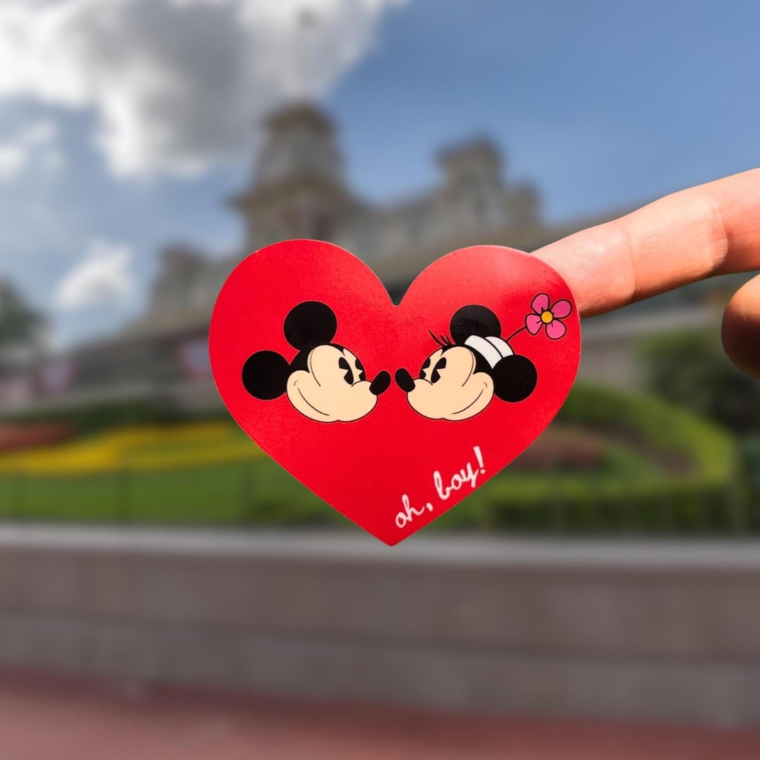 Mickey and Minnie Mouse Matte Sticker | Cute Romantic Heart Shaped ...
