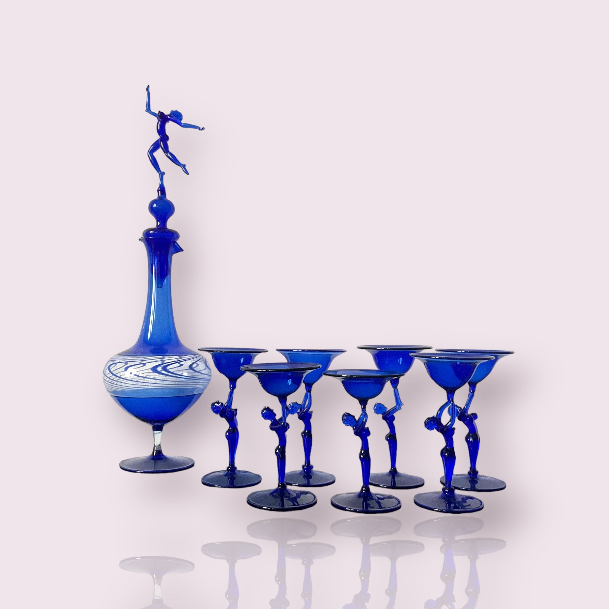 Fritz Lampl Bimini Lauscha Decanter Glasses Set Liquor Art Deco Mouth ...