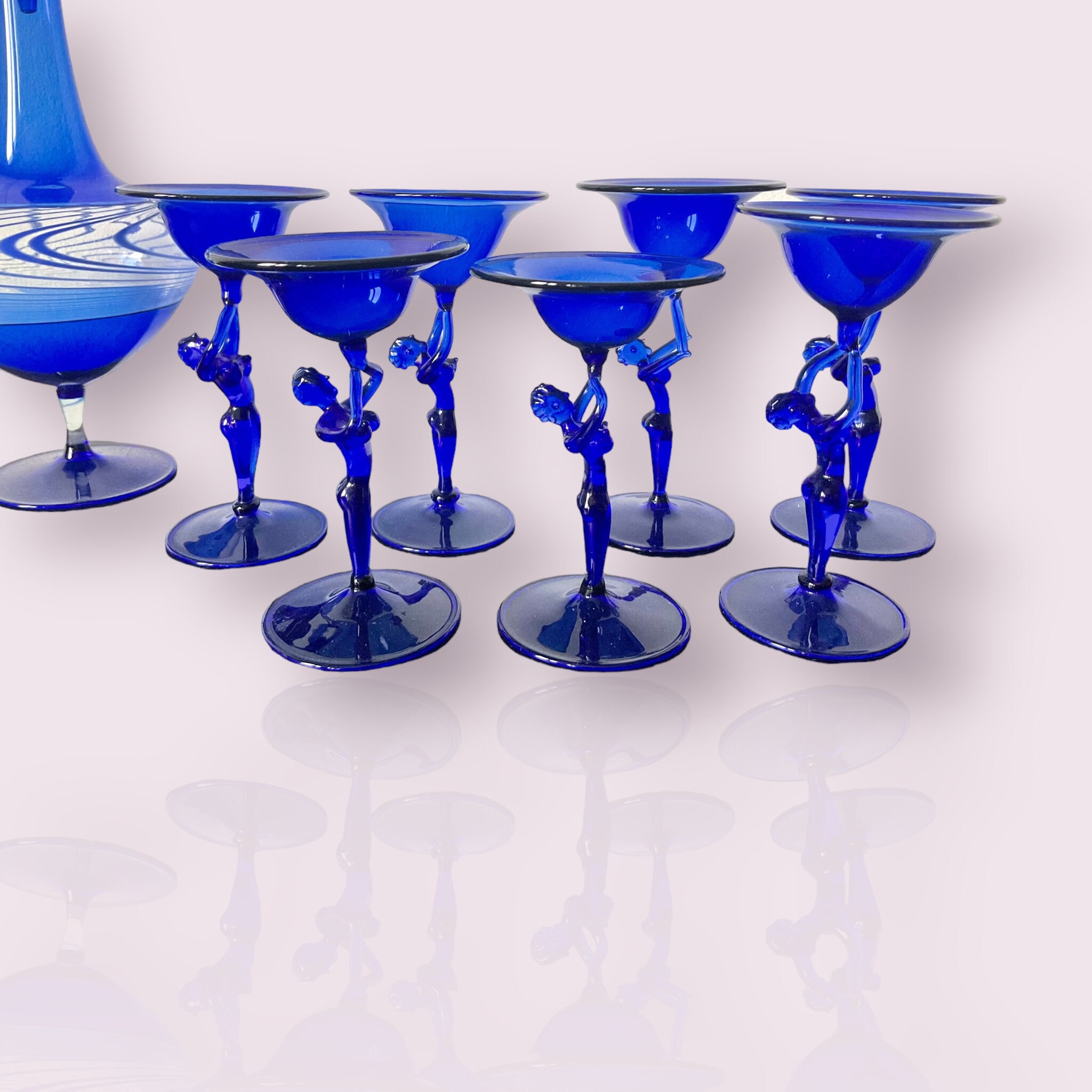 Fritz Lampl Bimini Lauscha Decanter Glasses Set Liquor Art Deco Mouth ...