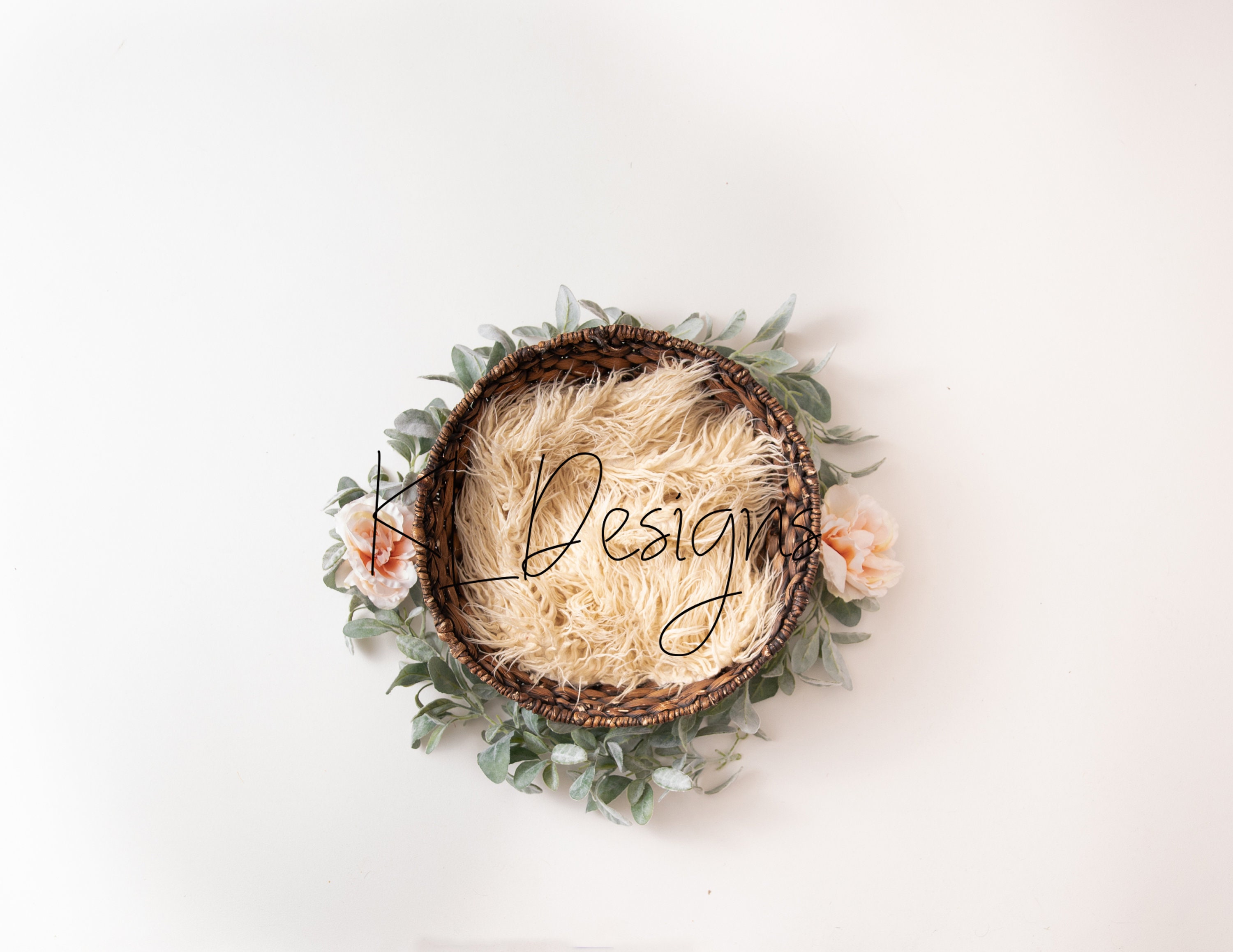 Newborn Digital Backdrop Basket and flowers green and pink | Etsy