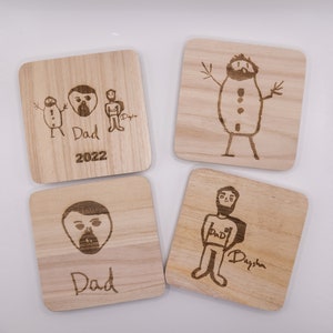 Wooden Coasters With Child's Drawing, Laser Engraving With Children's ...