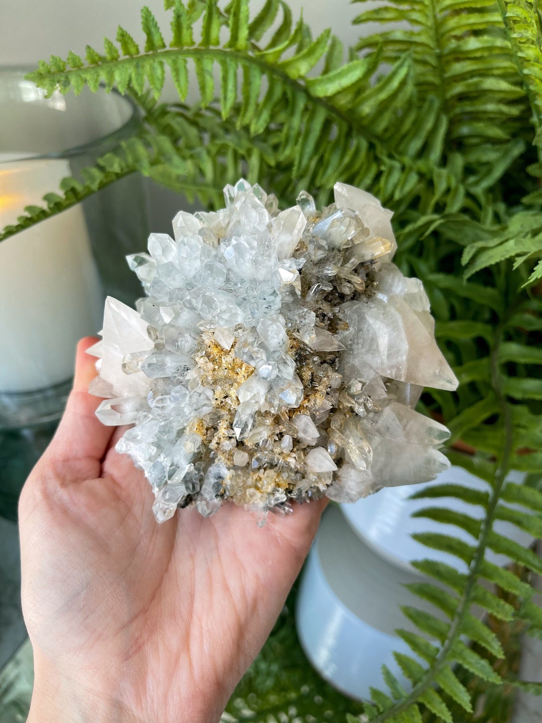 Blue-grey Phantom and Dark Green Garden Quartz Points, UV Reactive Dog ...