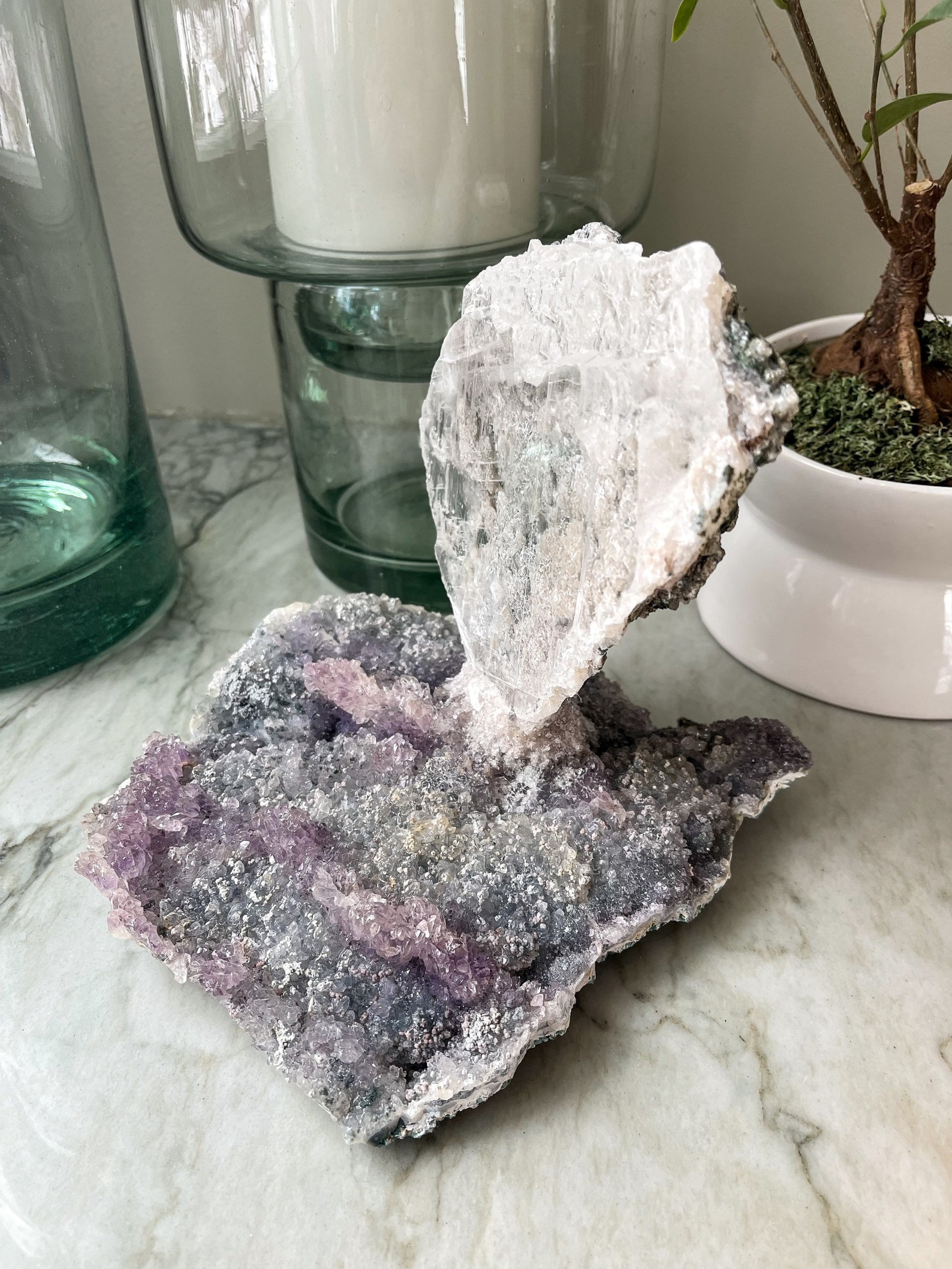 Gypsum With Plume Inclusions on Purple and Teal Amethyst - Etsy