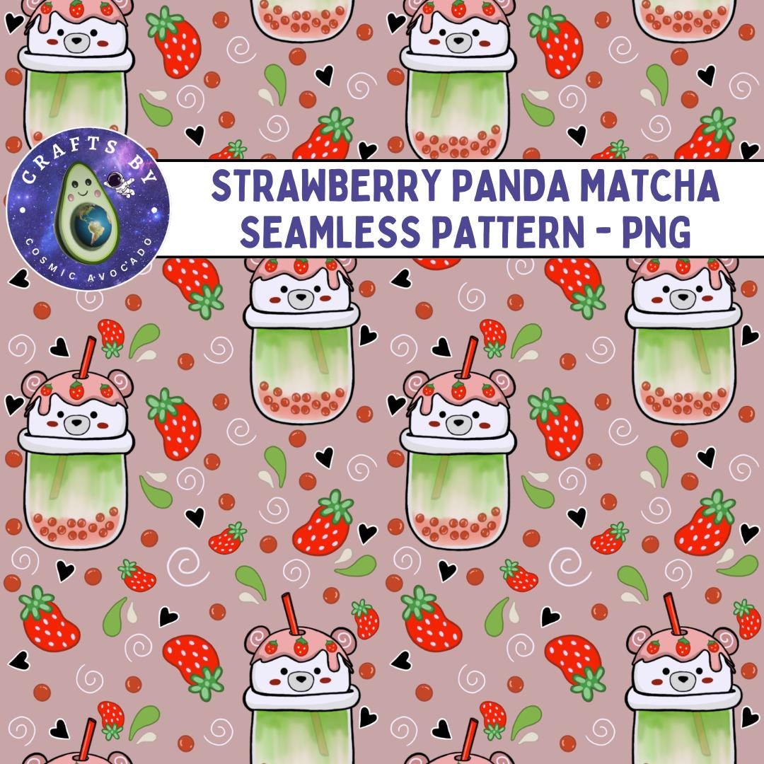 Strawberry Matcha Panda Seamless Pattern - Etsy