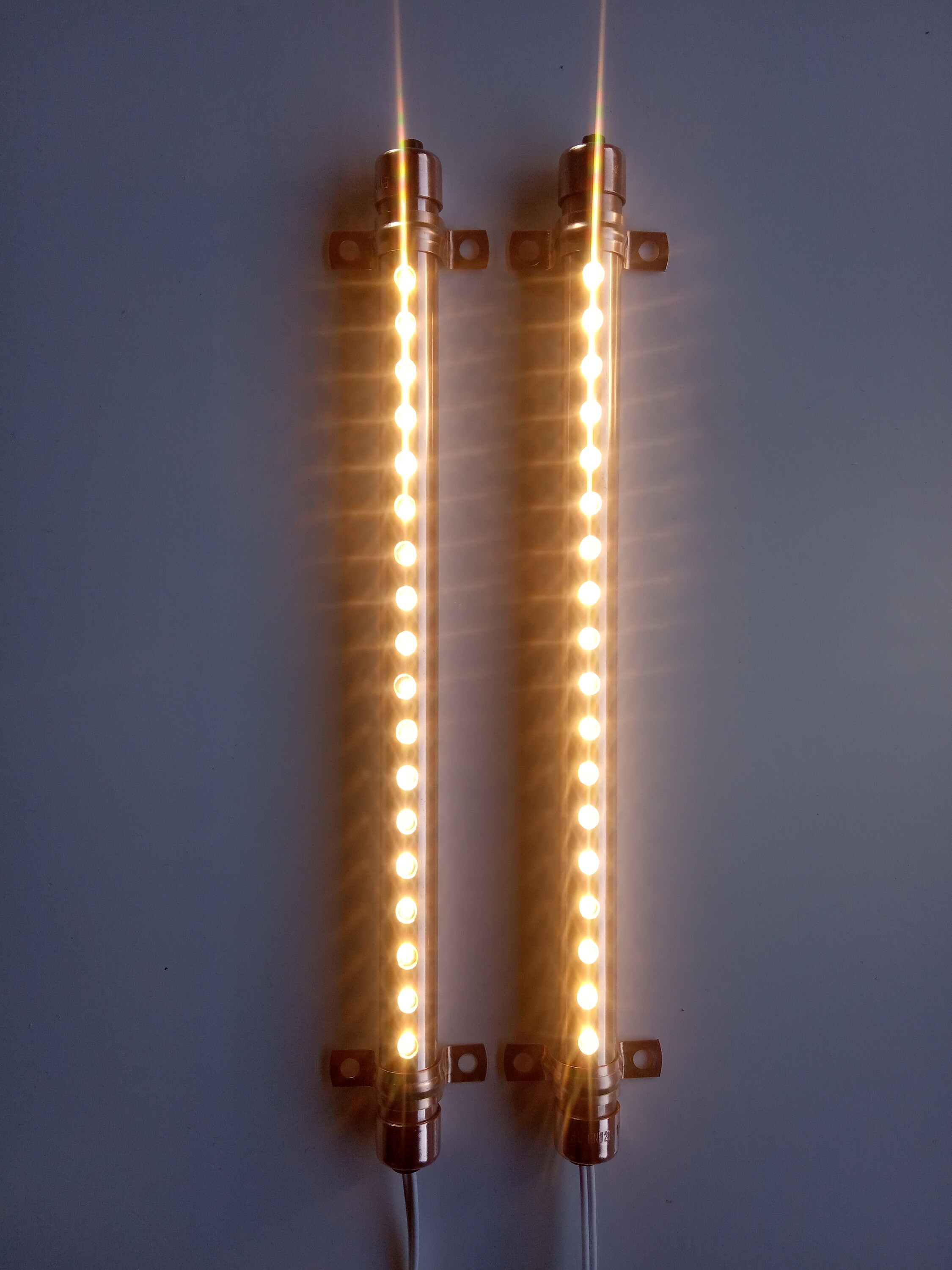 2x Copper Pipe 12V / Mains Long LED Lights With Builtin On/off Switch ...