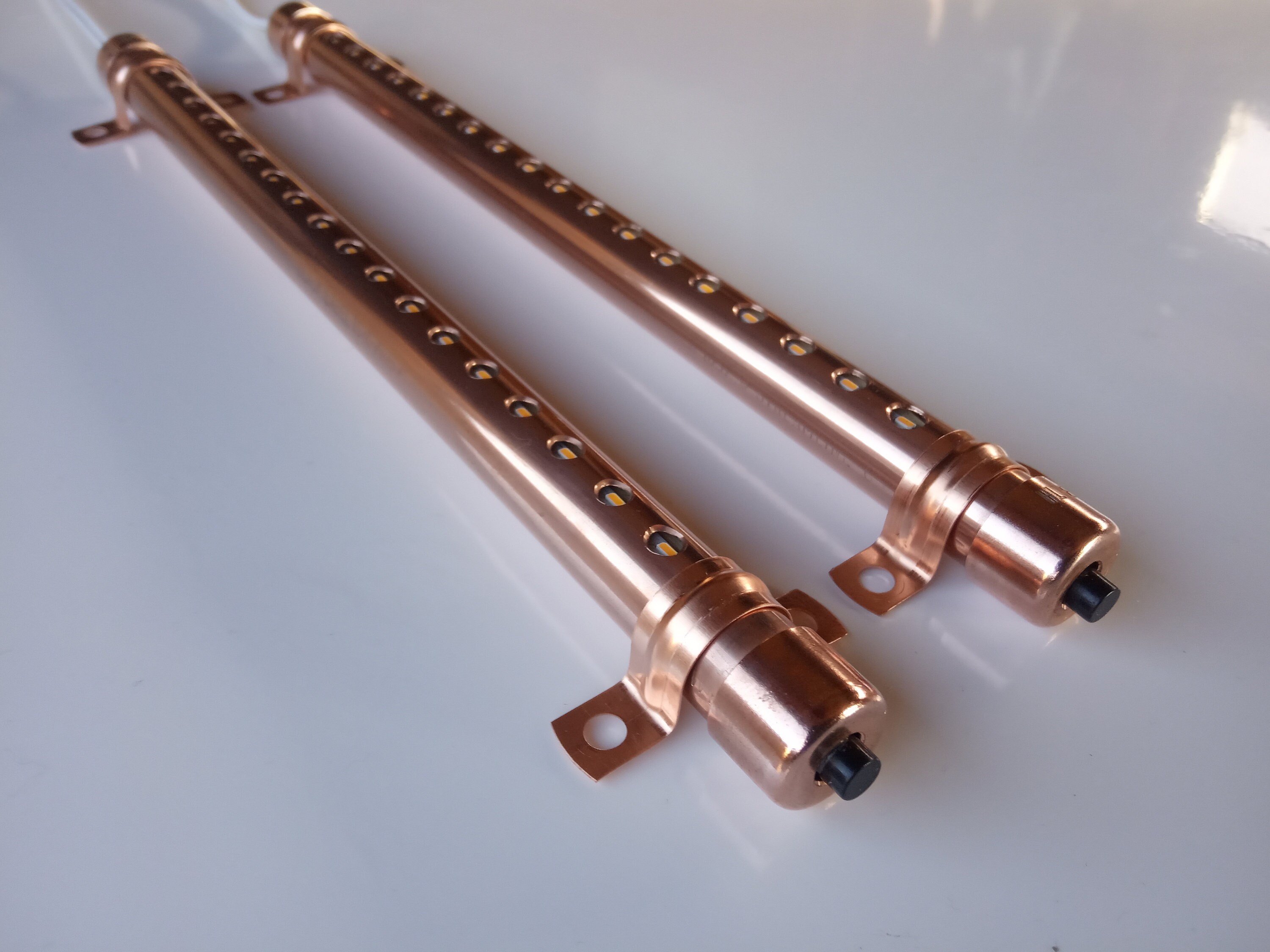 2x Copper Pipe 12V / Mains Long LED Lights With Builtin On/off Switch ...
