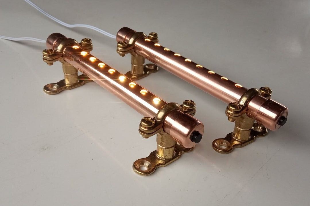 2x 15cm / 6" Mains Copper Lights. Touch Dimming or Push Switch. Brass ...