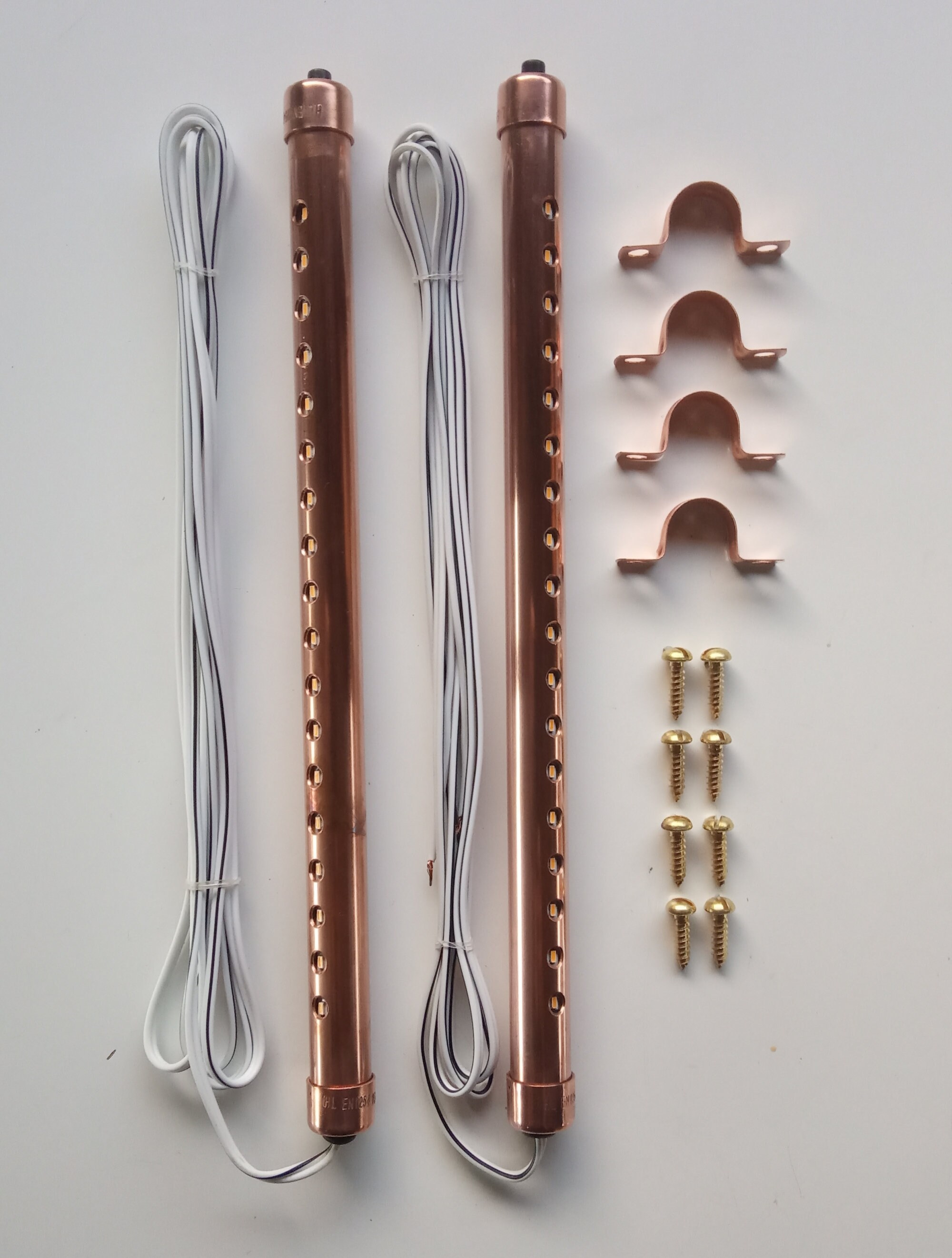 2x Copper Pipe 12V / Mains Long LED Lights With Builtin On/off Switch ...