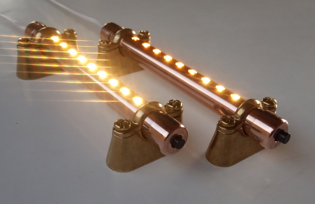 2x Copper Pipe 12V / Mains LED Lights With Builtin On/off Switch and ...