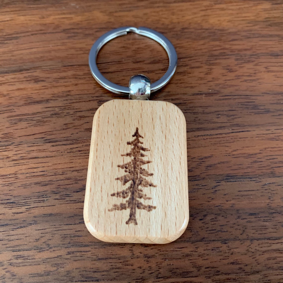 Wood Keychain, Pine Tree Design - Etsy