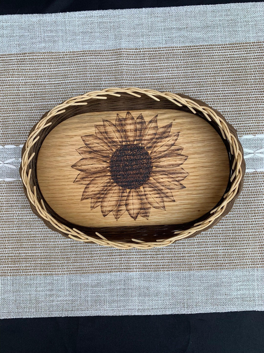 Woodburned Sunflower Basket - Radial Oval Design - Etsy