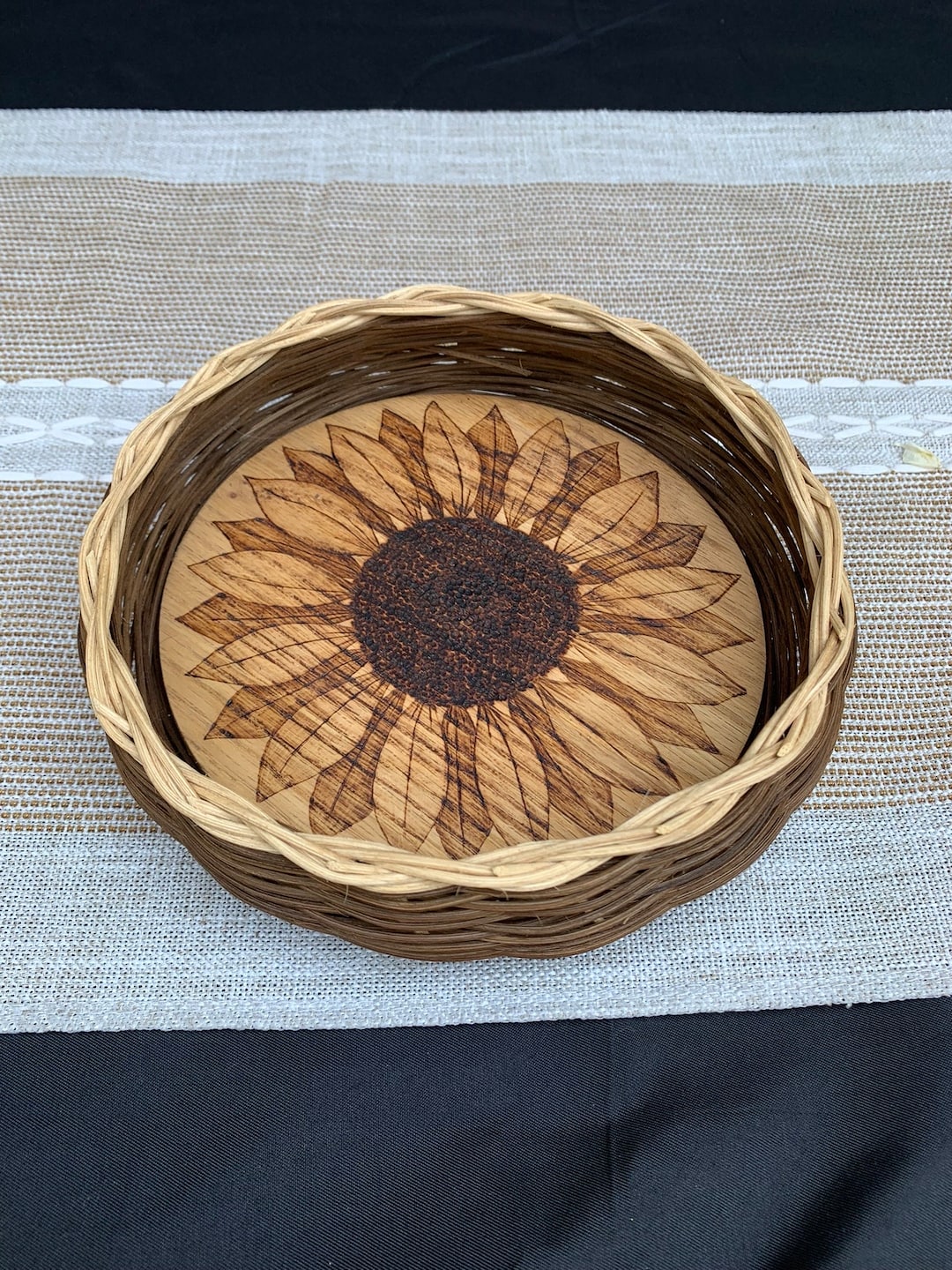 Woodburned Sunflower Basket - Radial Design - Etsy