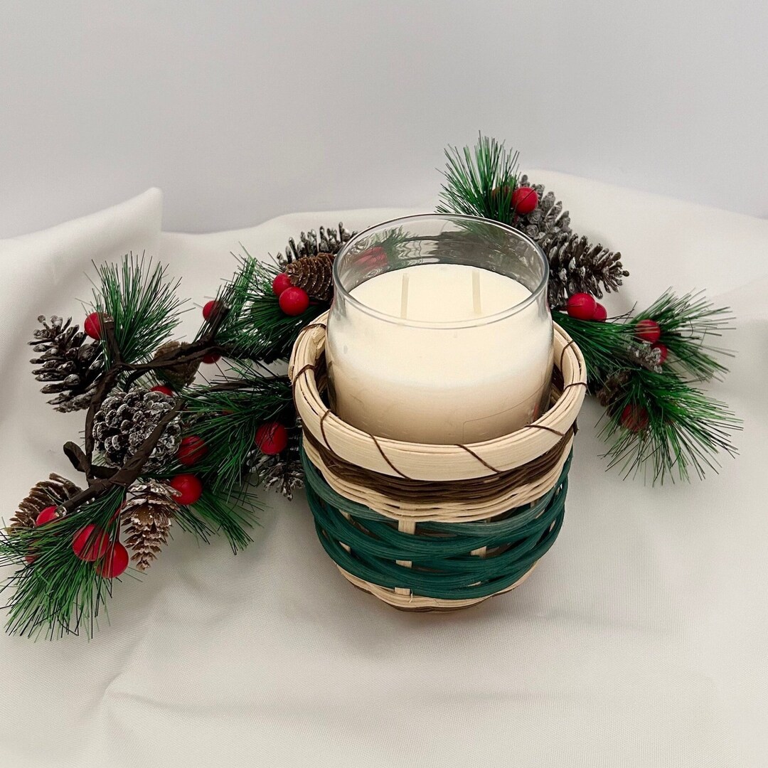 Tall Candle Basket Green and Brown - Etsy
