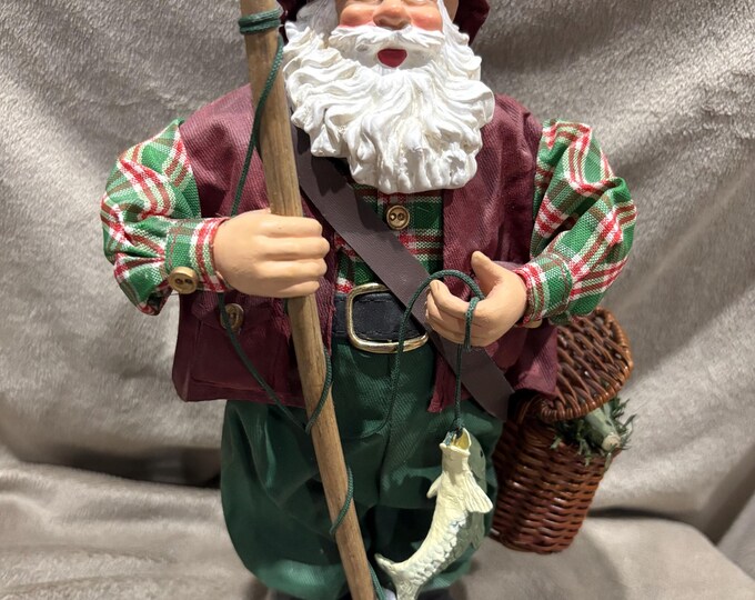 Angler's Fishing Christmas Santa 11" Figurine With Fishing Pole ...