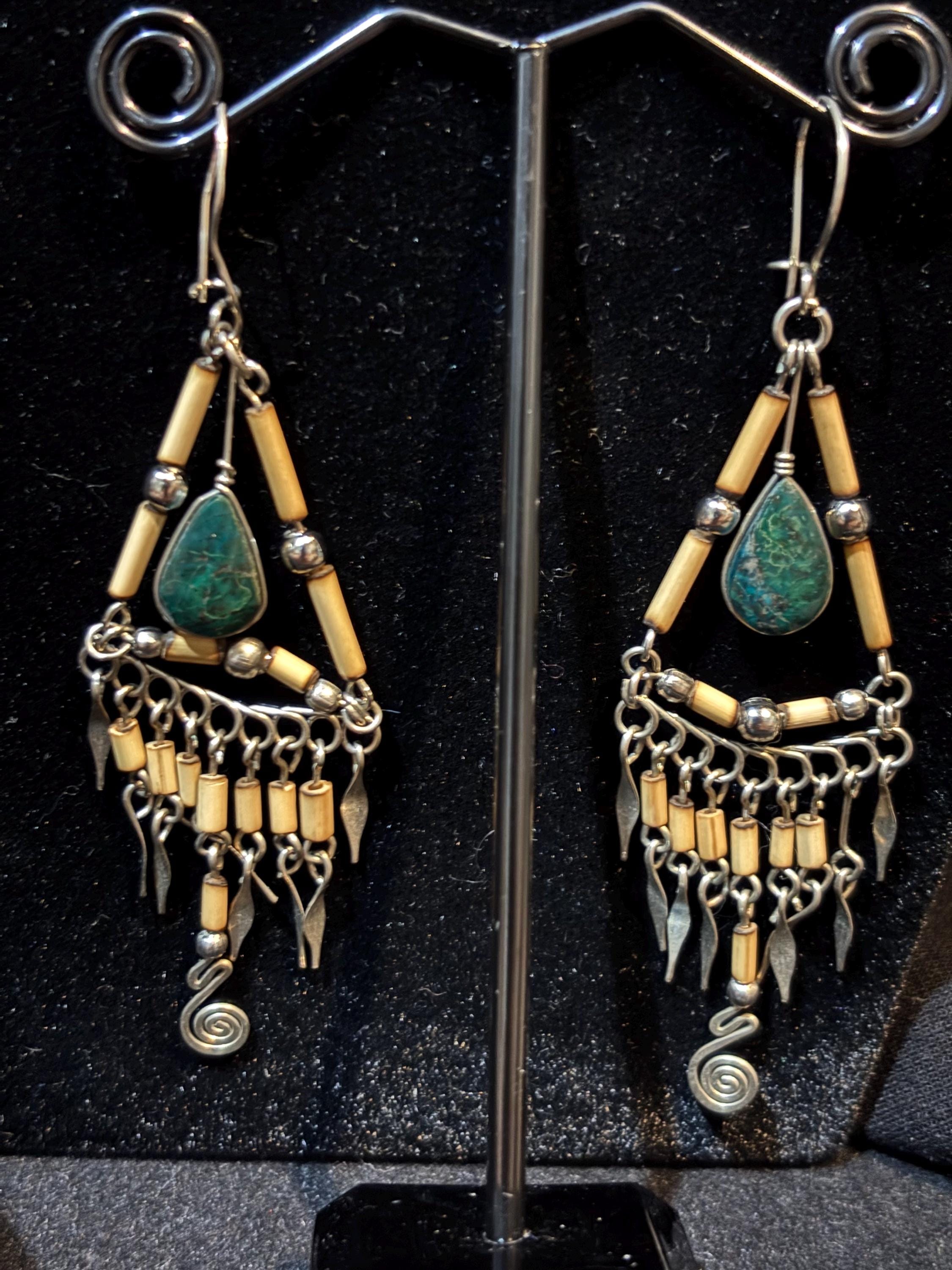 Chrysocolla Semi-precious Peruvian Necklace Earrings Bracelet Set ...