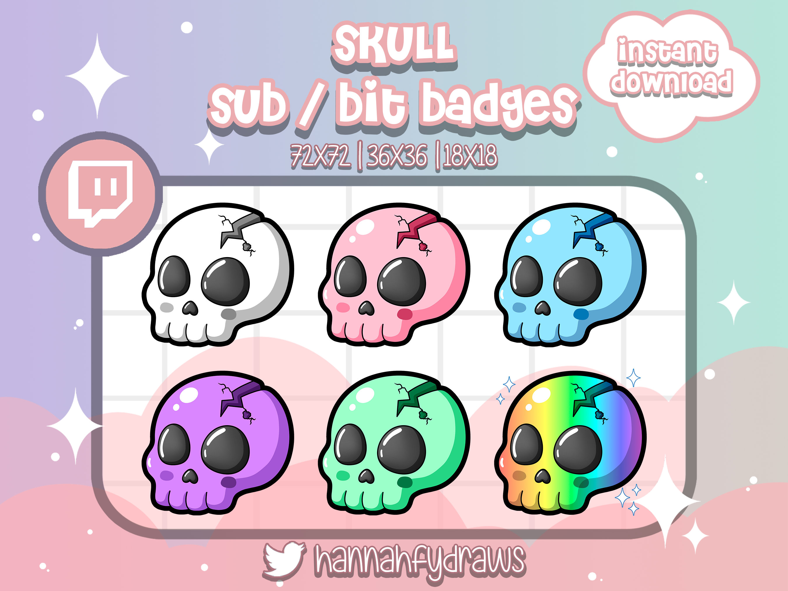 6 Twitch Sub Badges Skull, Halloween, Skeleton, Goth, Cute, Bit, Cheer ...