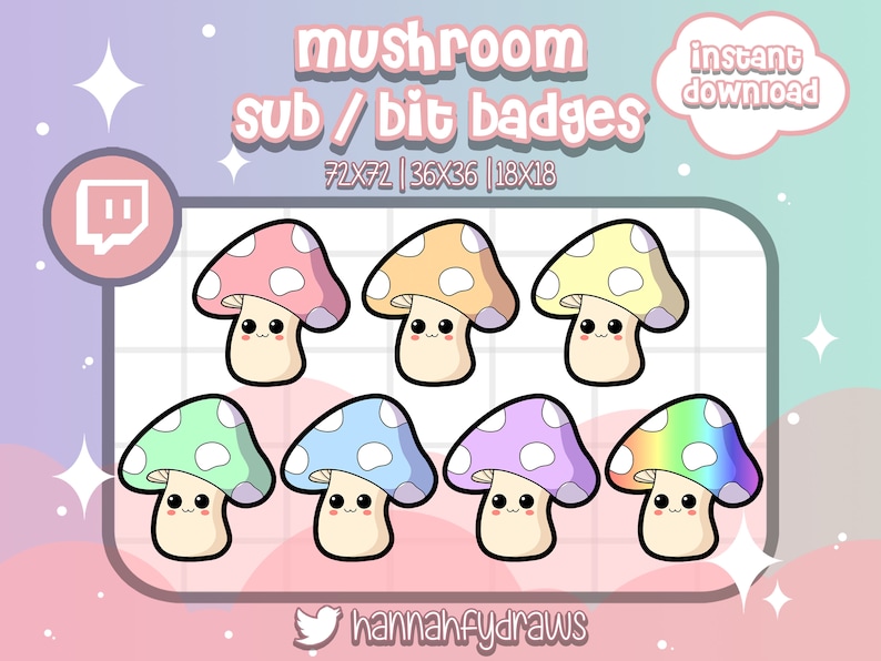 7 Twitch Sub Badges Mushroom, Cottagecore, Cute, Kawaii, Bit, Cheer ...