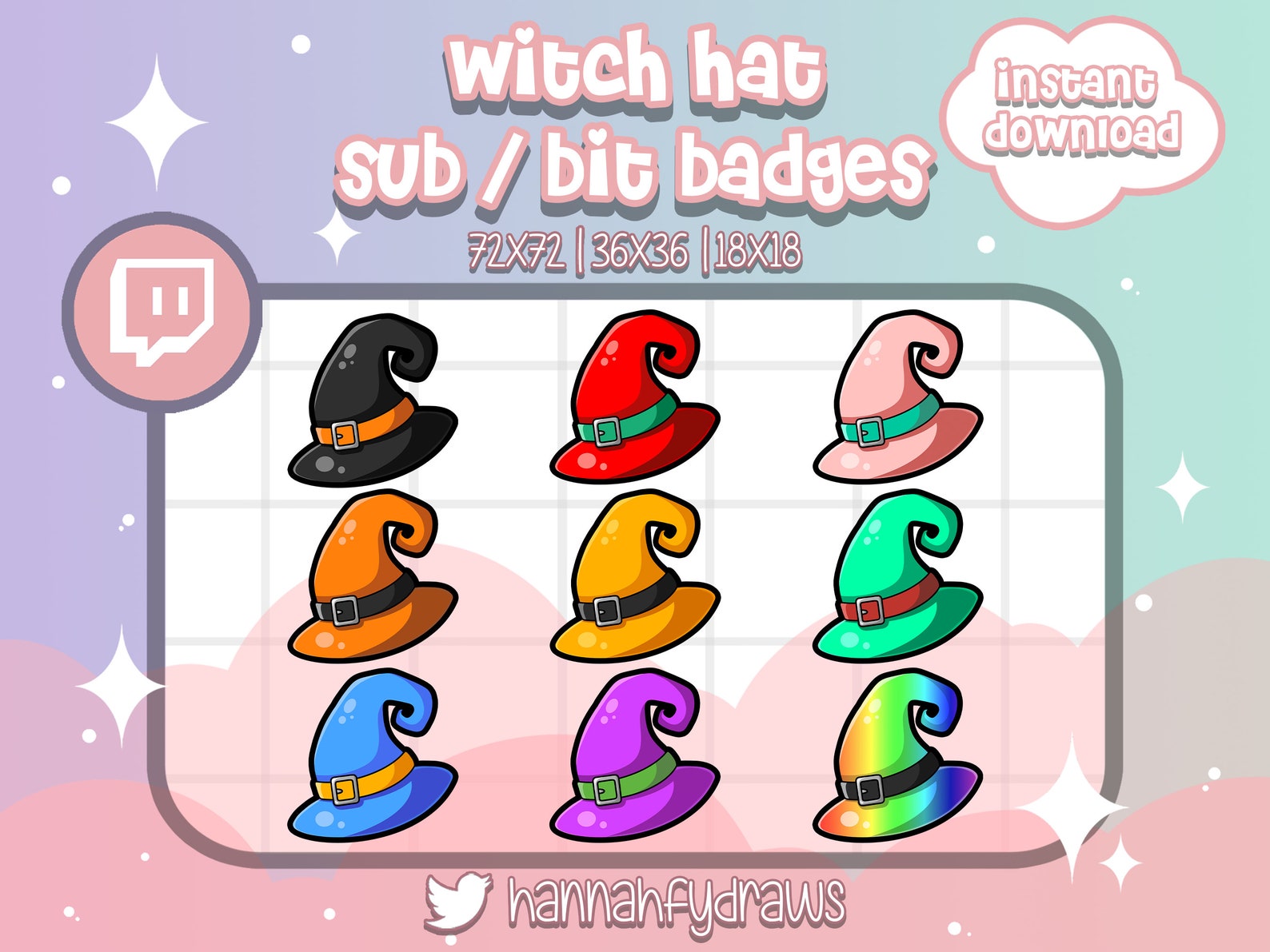 9 Twitch Sub Badges Cute Witch Hat, Halloween, Bit, Cheer, Loyalty ...