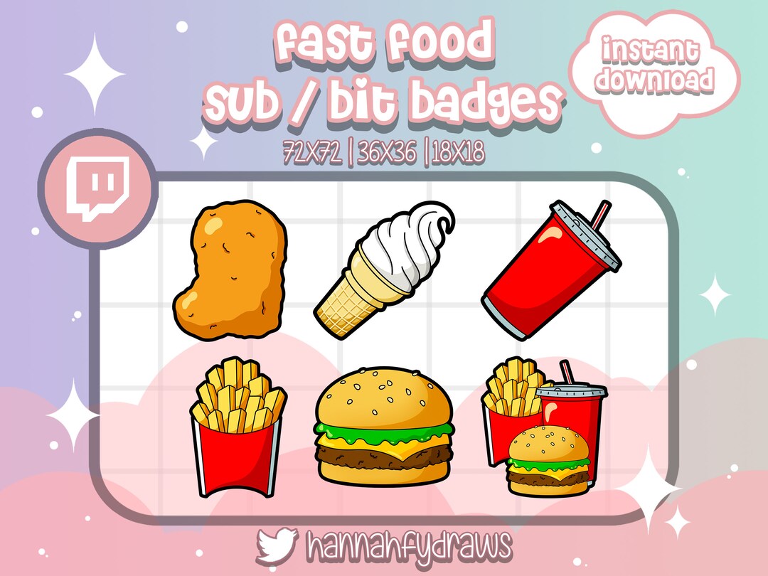 6 Twitch Sub Badges Fast Food, Chicken Nugget, French Fry Fries, Burger ...