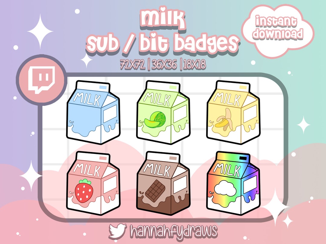 6 Twitch Sub Badges Cute Milk Carton, Strawberry, Bit, Cheer, Loyalty ...