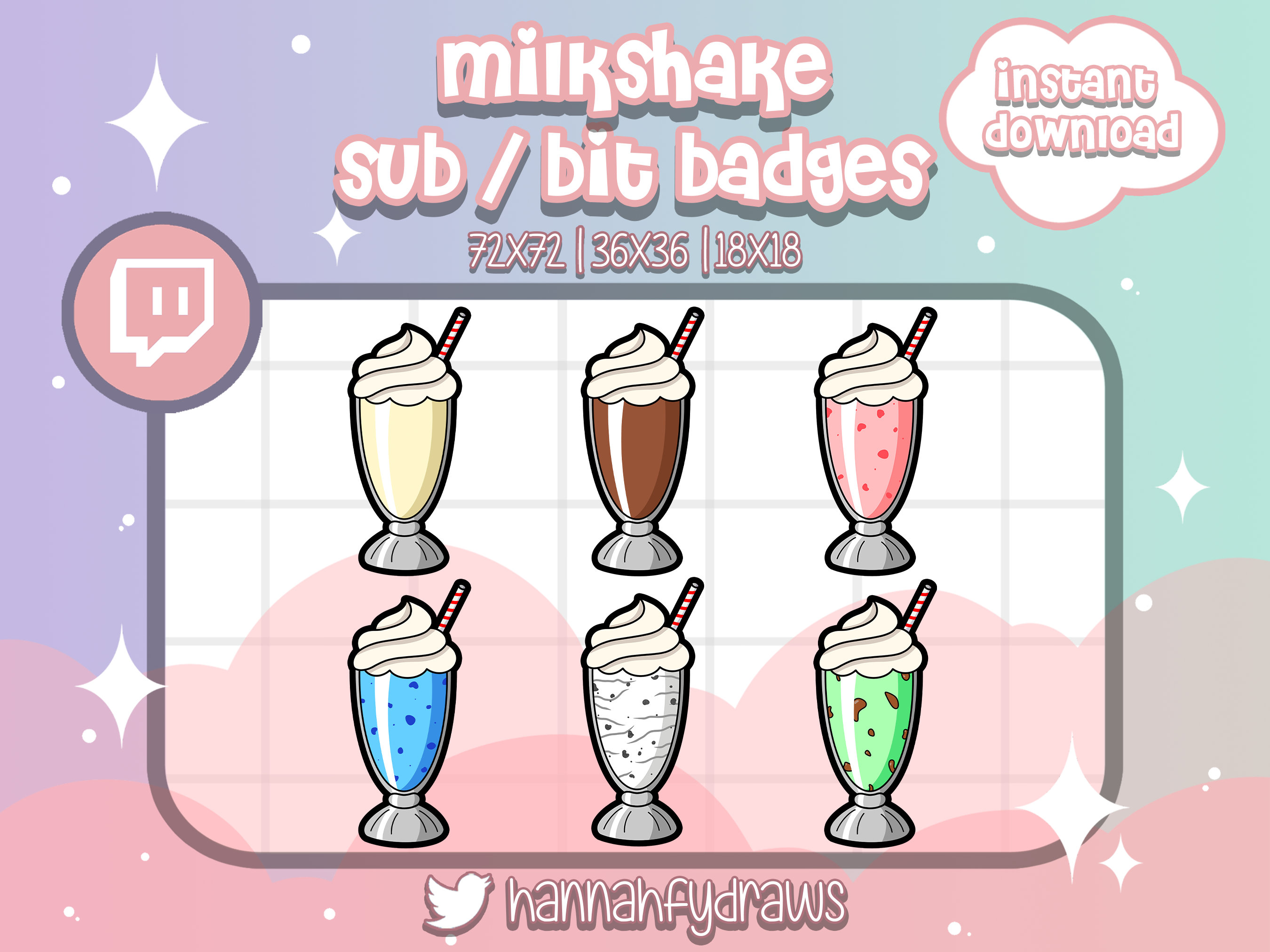 6 Twitch Sub Badges Milkshake, Ice Cream, Malt, Dessert, Cute, Bit ...