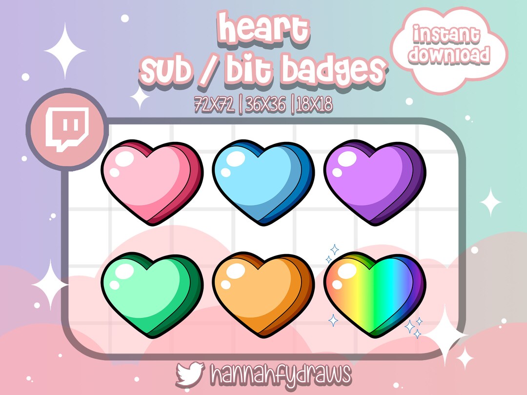 6 Twitch Sub Badges Hearts, Cute, Love, Valentine, Bit, Cheer, Emotes ...