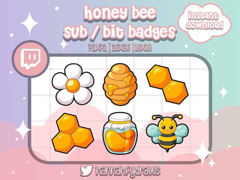 6 Twitch Sub Badges Honey Bee, Cute, Kawaii, Bumble, Bit, Cheer, Emotes ...