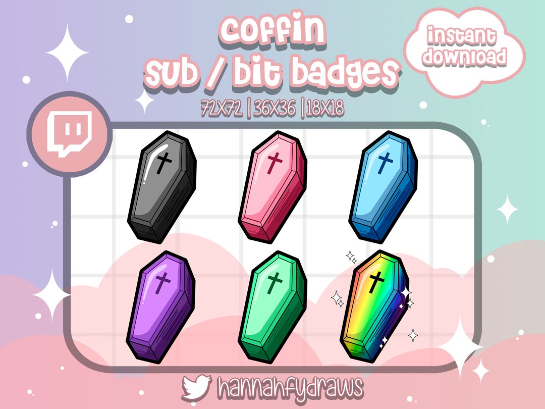 6 Twitch Sub Badges Coffin, Halloween, Goth, Cute, Bit, Cheer, Emotes ...