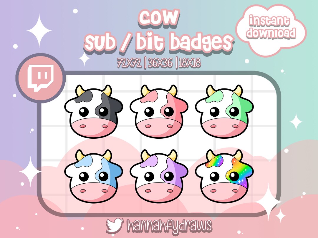 6 Twitch Sub Badges Cow, Strawberry, Blueberry, Cute, Kawaii, Bit ...