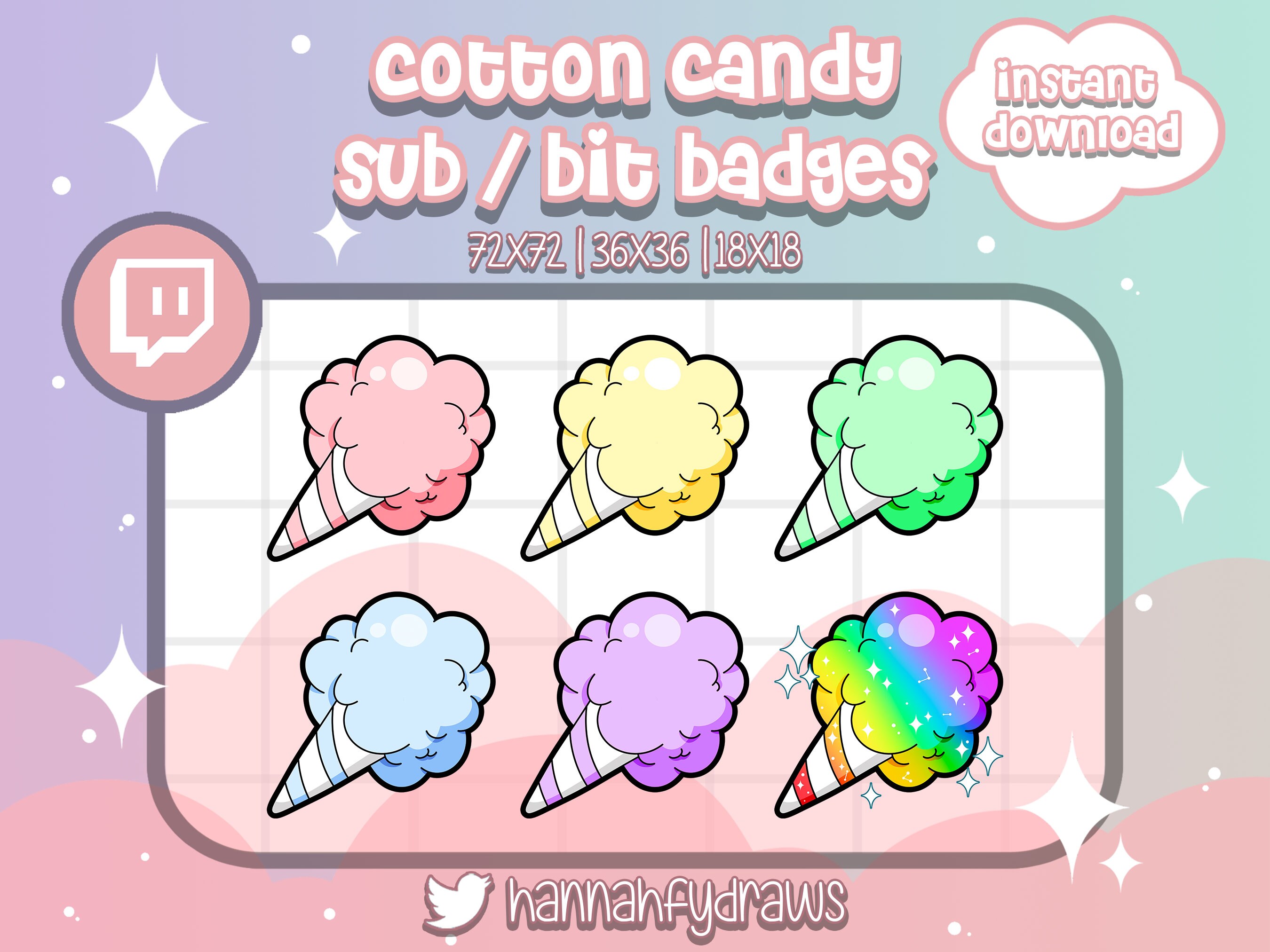 6 Twitch Sub Badges Cotton Candy, Fairy Floss, Cute, Sugar, Carnival ...