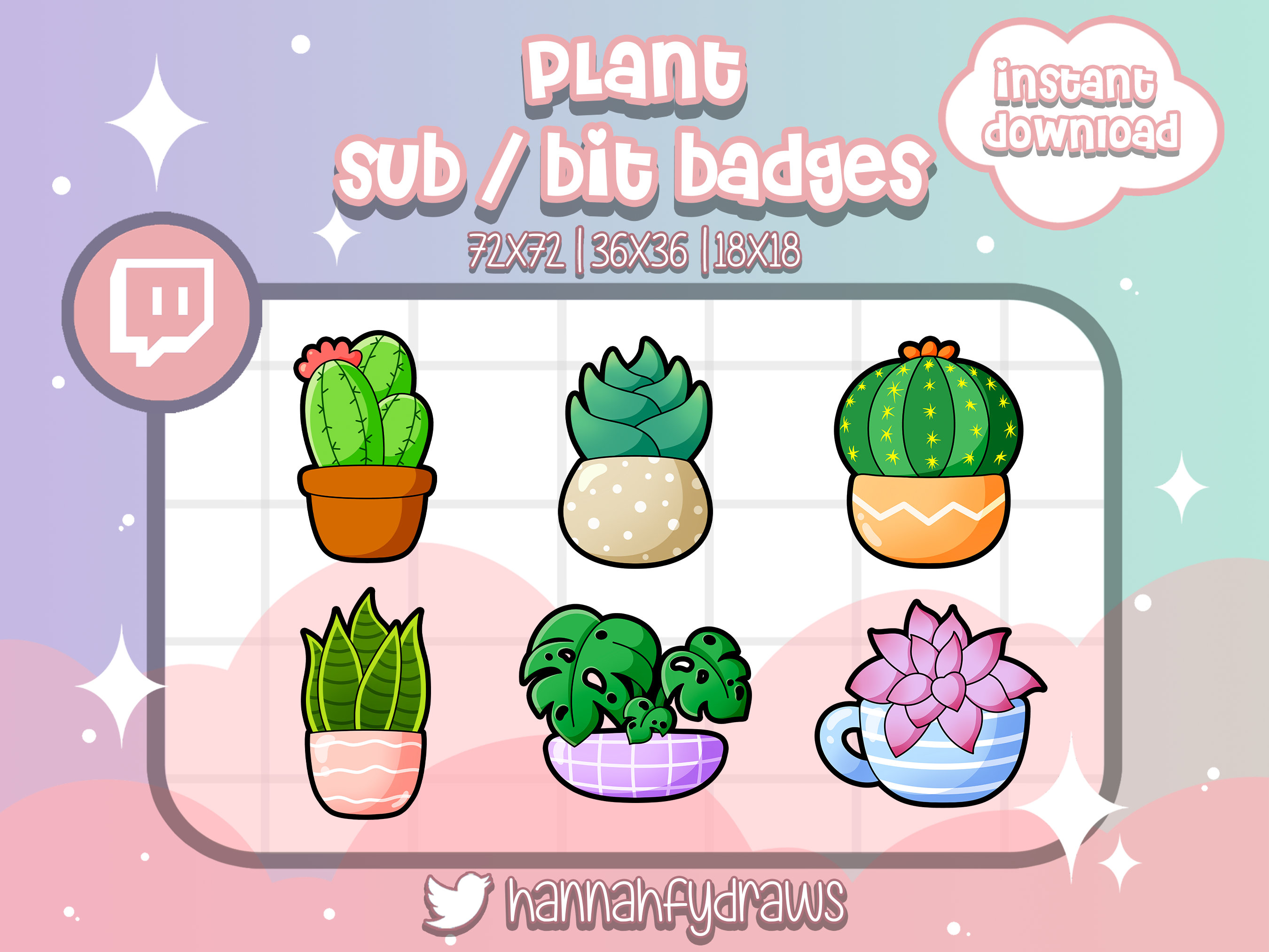 6 Twitch Sub Badges Plant, Monstera, Boho, Cactus, Cute, Bit, Cheer ...