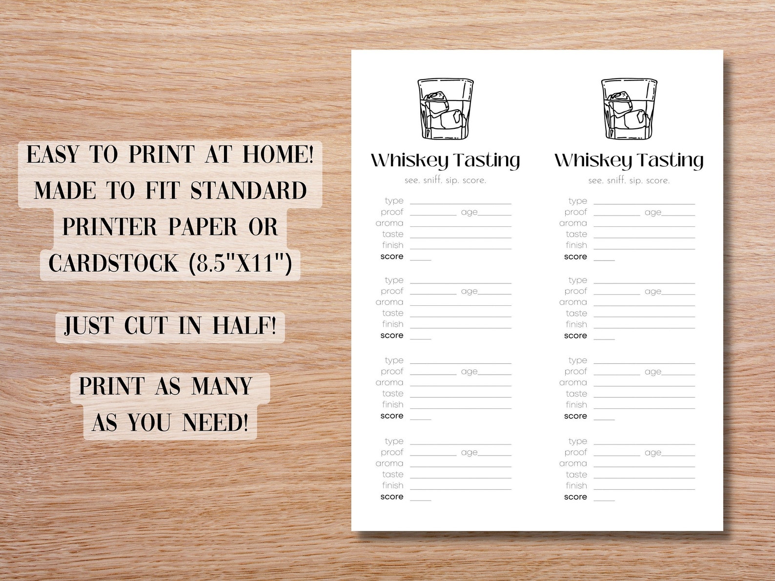 Printable Whiskey Tasting Scorecards, Whiskey Tasting Party, Whiskey ...