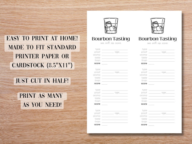 Printable Bourbon Tasting Scorecards, Bourbon Tasting Party Notes ...