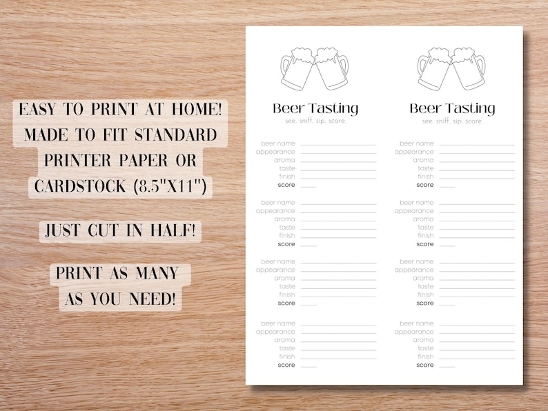 Printable Beer Tasting Scorecards, Beer Tasting Party Notes, Instant ...