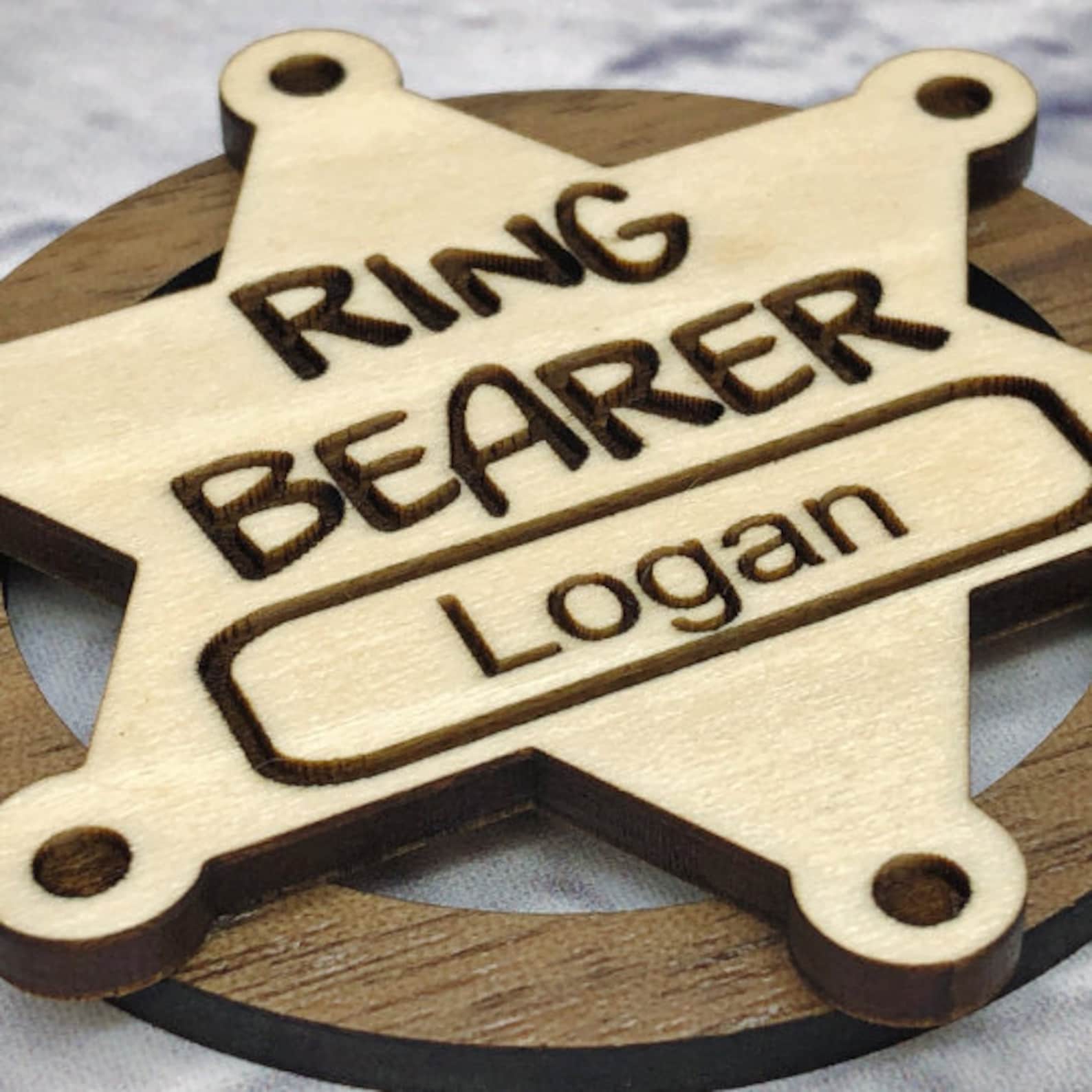 Ring Bearer Ring Security Badge wedding party wood badge | Etsy