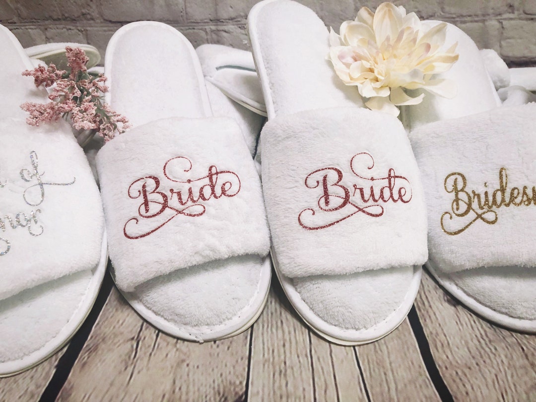 Personalized Wedding Slippers, Custom Name, Bride, Bridesmaid, Spa, One ...