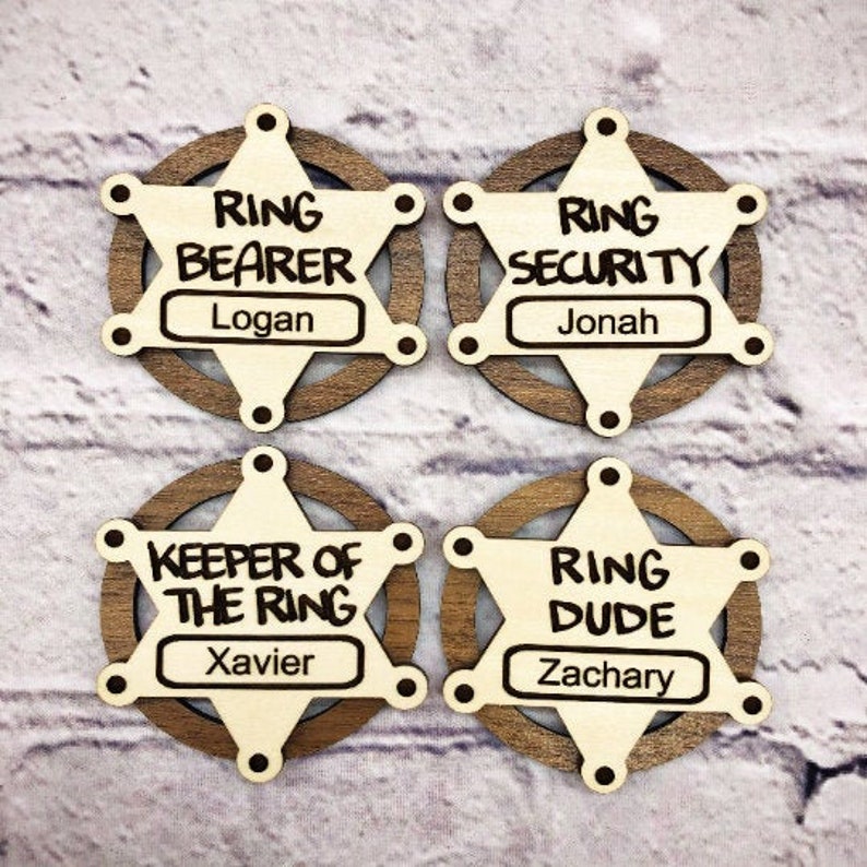 Ring Bearer Ring Security Badge Wedding Party Wood Badge - Etsy