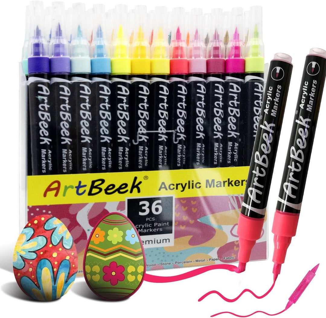 Artbeek 36 Colors Acrylic Paint Markers, Paint Pens With Brush Tip ...
