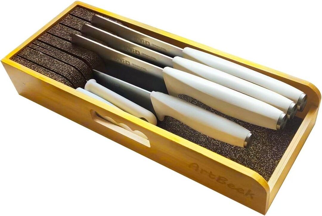 Artbeek Bamboo Knife Drawer Organizer: Universal Knife Block With ...