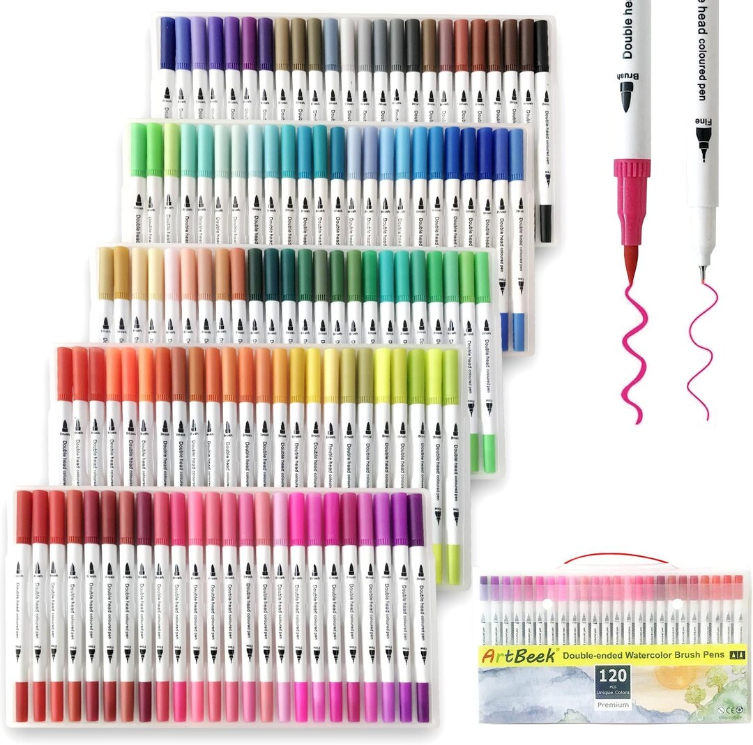 Artbeek 120 Colors Watercolor Pens, Brush Markers With Fine & Brush Tip ...