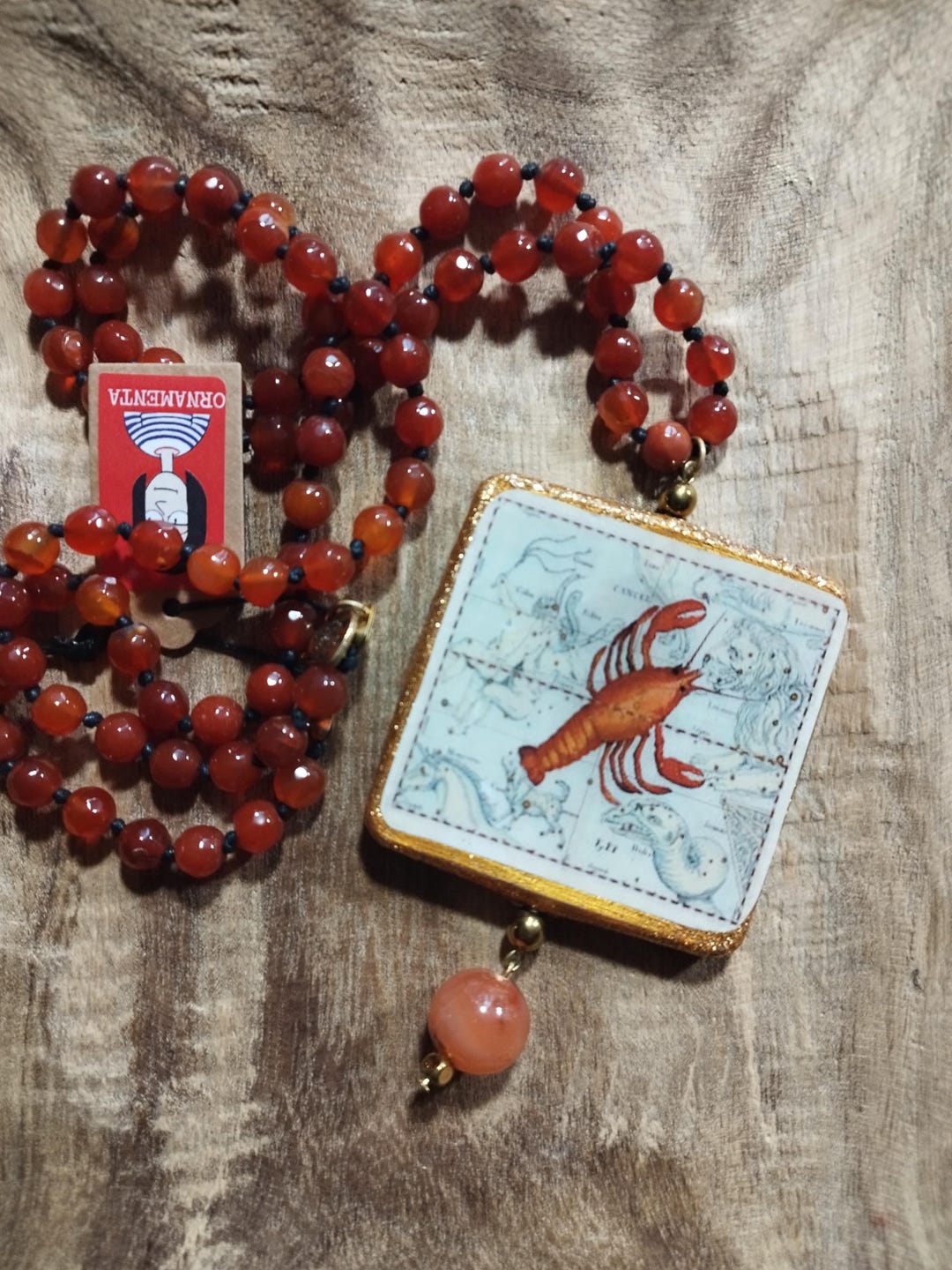 Cancer Zodiac Sign and Constellation Necklace With Faceted Orange Agate ...
