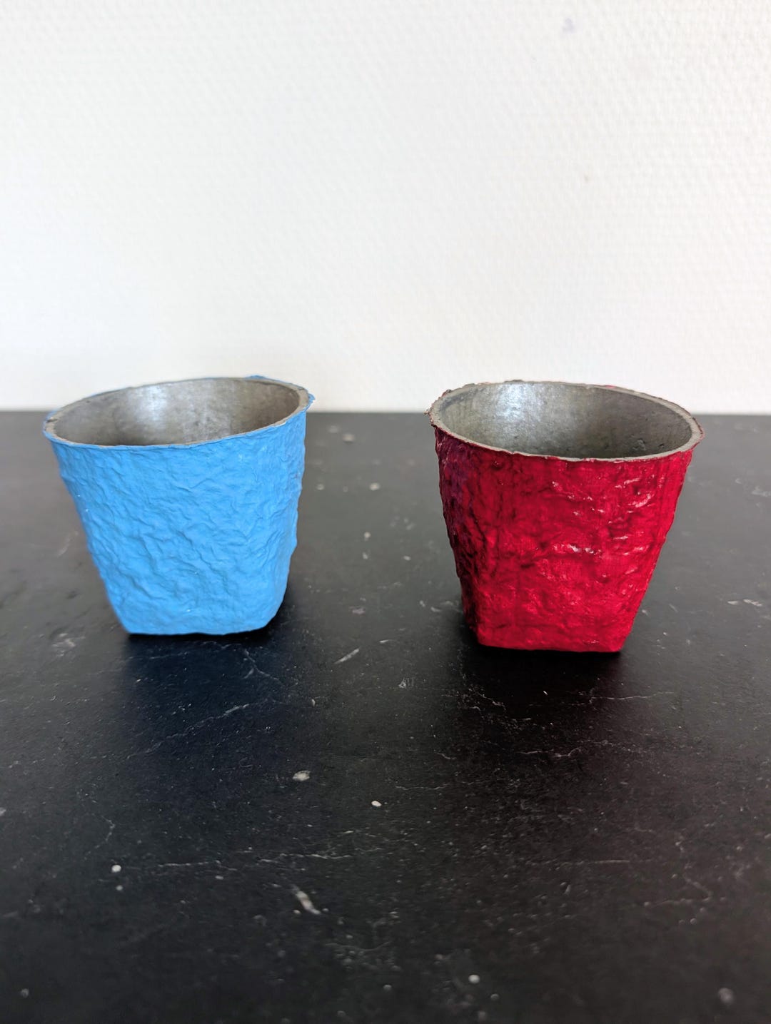 Set of Two Decorative Mini Pots – Soft Blue and Vibrant Red ...