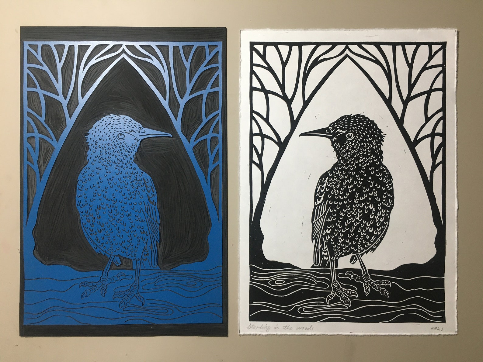 Hand Printed Starling Bird. Original Hand Printed. Starling Bird in the ...